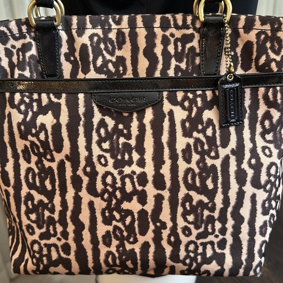 Coach | Bags | Coach Ocelot Black Beige Leopard Print Nylon Shoulder ...